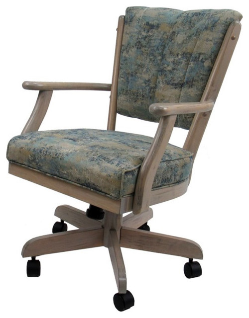 Pemberly Row 37" Modern Wood Swivel Dining Chair on Wheels in Blue ...