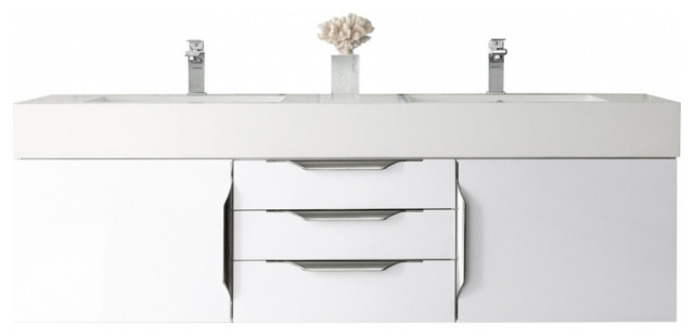 59 Inch White Floating Double Sink Bathroom Vanity Nickel Base, James ...