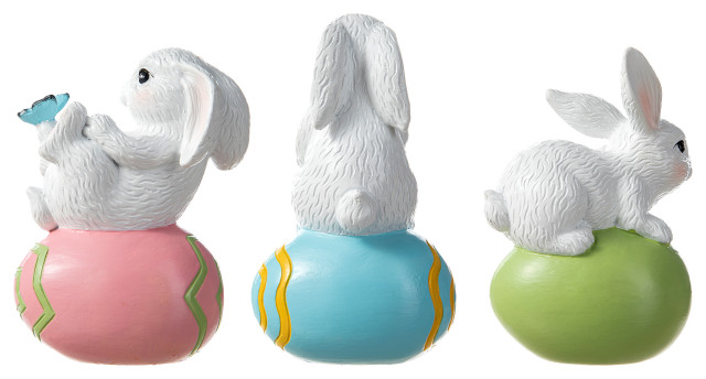 4.5"H Easter Resin Bunny Table Decor, 3-Piece Set - Modern - Holiday ...
