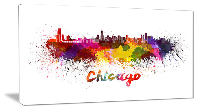 "Chicago Skyline" Cityscape Canvas Art Print, 32"x16" - Contemporary ...