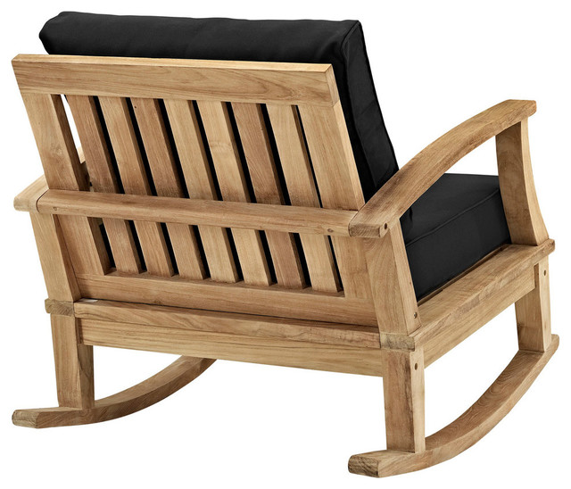 Modern Contemporary Outdoor Patio Teak Rocker, Black, Fabric, Wood ...