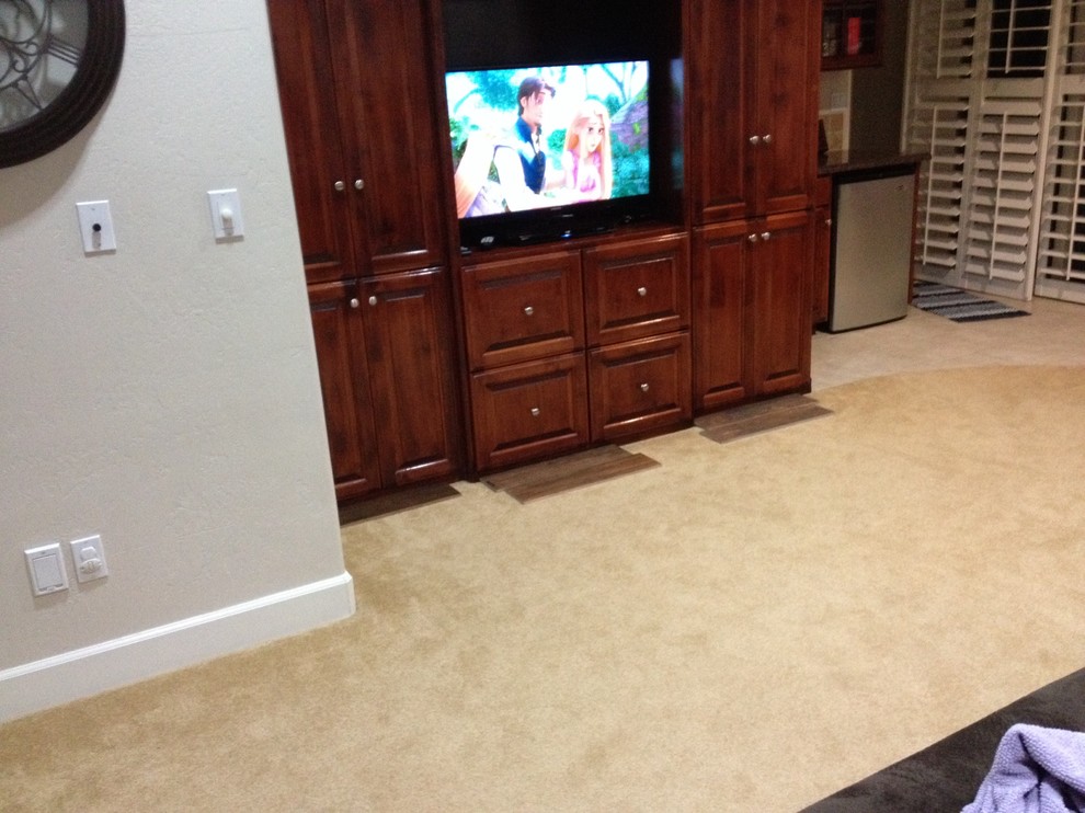 Cherry colored built-ins, but need help choosing porcelain tile