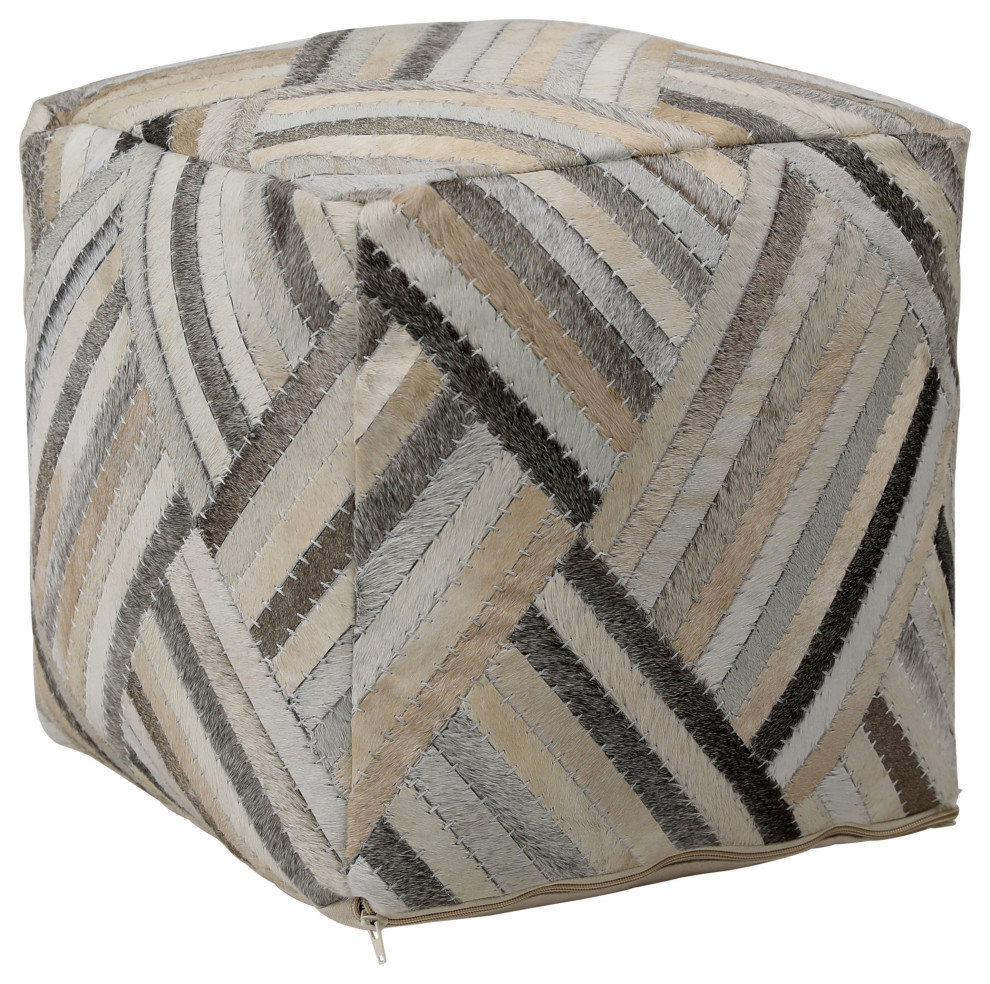 Edith Hide Upholstered Pouf, Grey - Contemporary - Floor Pillows And ...