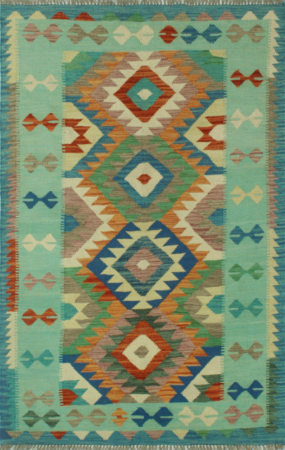 Sangat Kilim Atilla Light Green/Blue Rug, 3'9x5'9, 3'9x5'9 ...