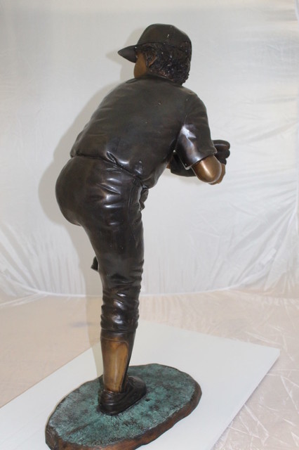 Boy plays baseball Bronze Statue - Size: 22"L x 12"W x 36"H., Medium up ...
