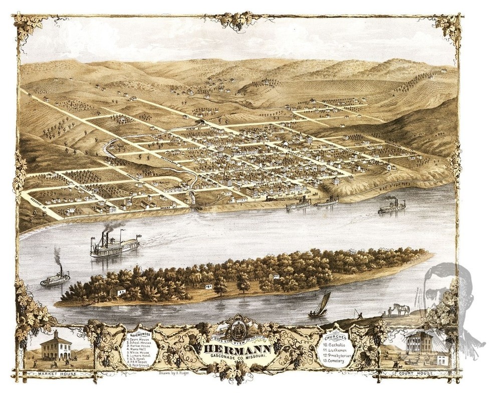 Old Map of Hermann Missouri 1869, Vintage Map Art Print, 12"x18 ...