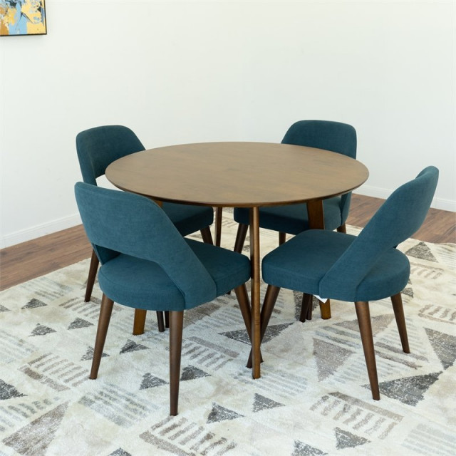 Courtney 5-Piece Modern Dining Room Set w/ 4 Fabric Dining Chairs in ...