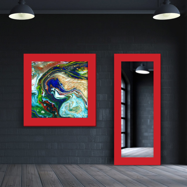 Grandeur Spotlight Mirror And Wall/Floor Art Set, Italian Red, WM05023 ...