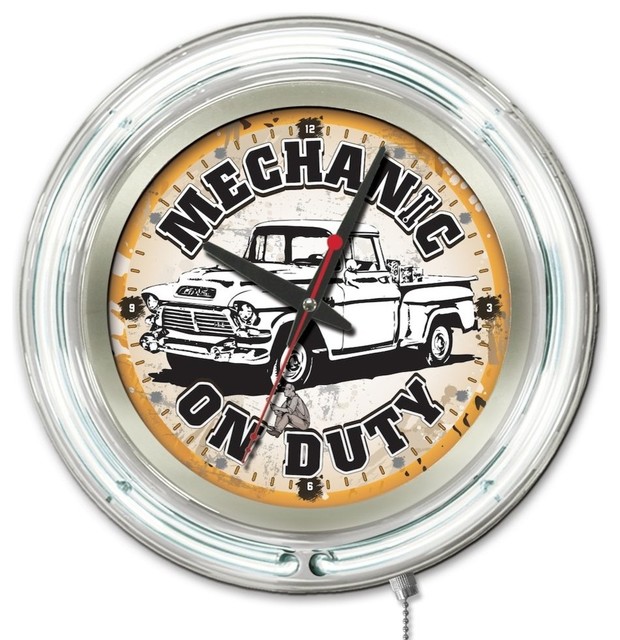Mechanic on Duty Neon Clock - Contemporary - Wall Clocks - by ...
