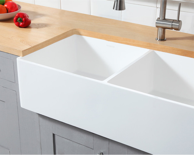 Gourmetier Double Bowl Farmhouse Kitchen Sink, Matte White, L36" XW18 ...