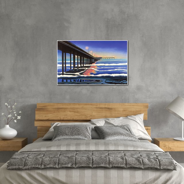 David Linton Night Time Ocean Beach Art Print, 30"x45" - Contemporary ...