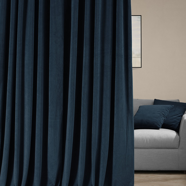 Signature Midnight Blue Doublewide Blackout Velvet Curtain Single Panel ...