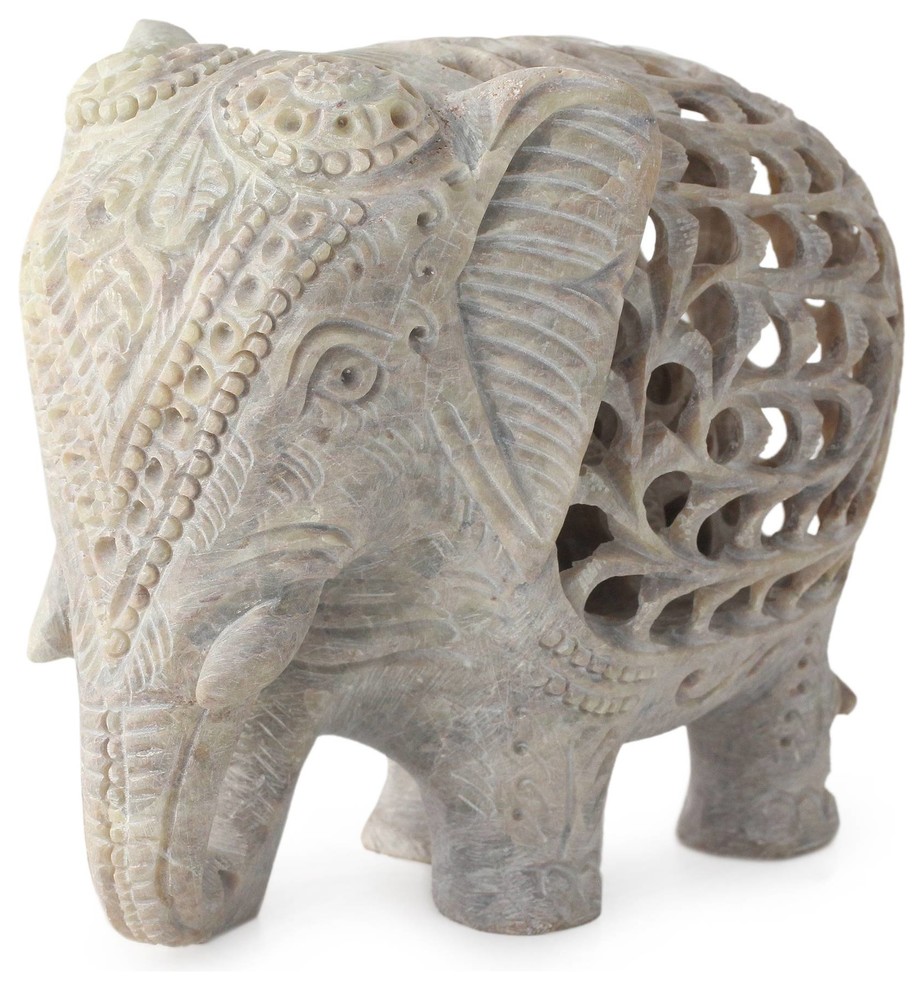 Mother Elephant Soapstone Sculpture - Mediterranean - Decorative ...