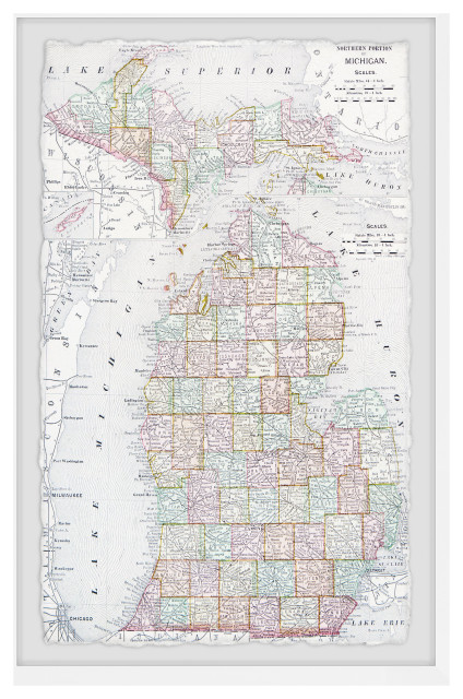 "Northern Michigan Map" Framed Painting Print, 20x30 - Contemporary ...