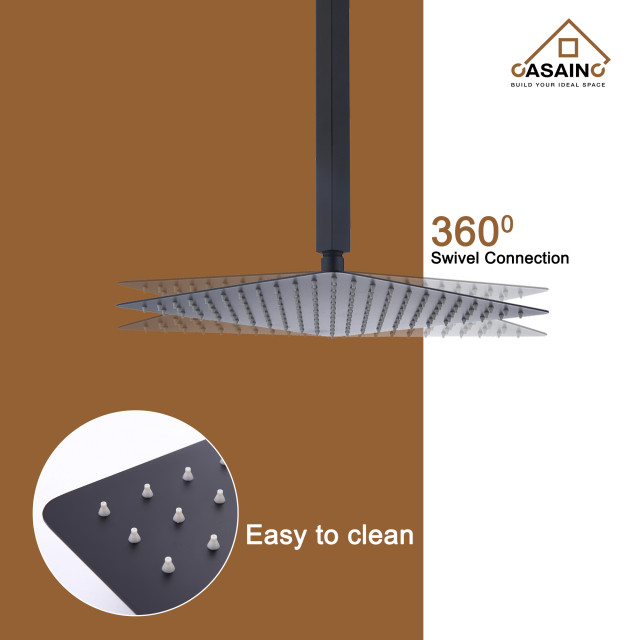 CASAINC 12" Ceiling Mounted Modern Waterfall Shower System Set ...