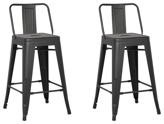 Bucket Back Metal Frame Counter Stool, Set of 2, Matte Black ...
