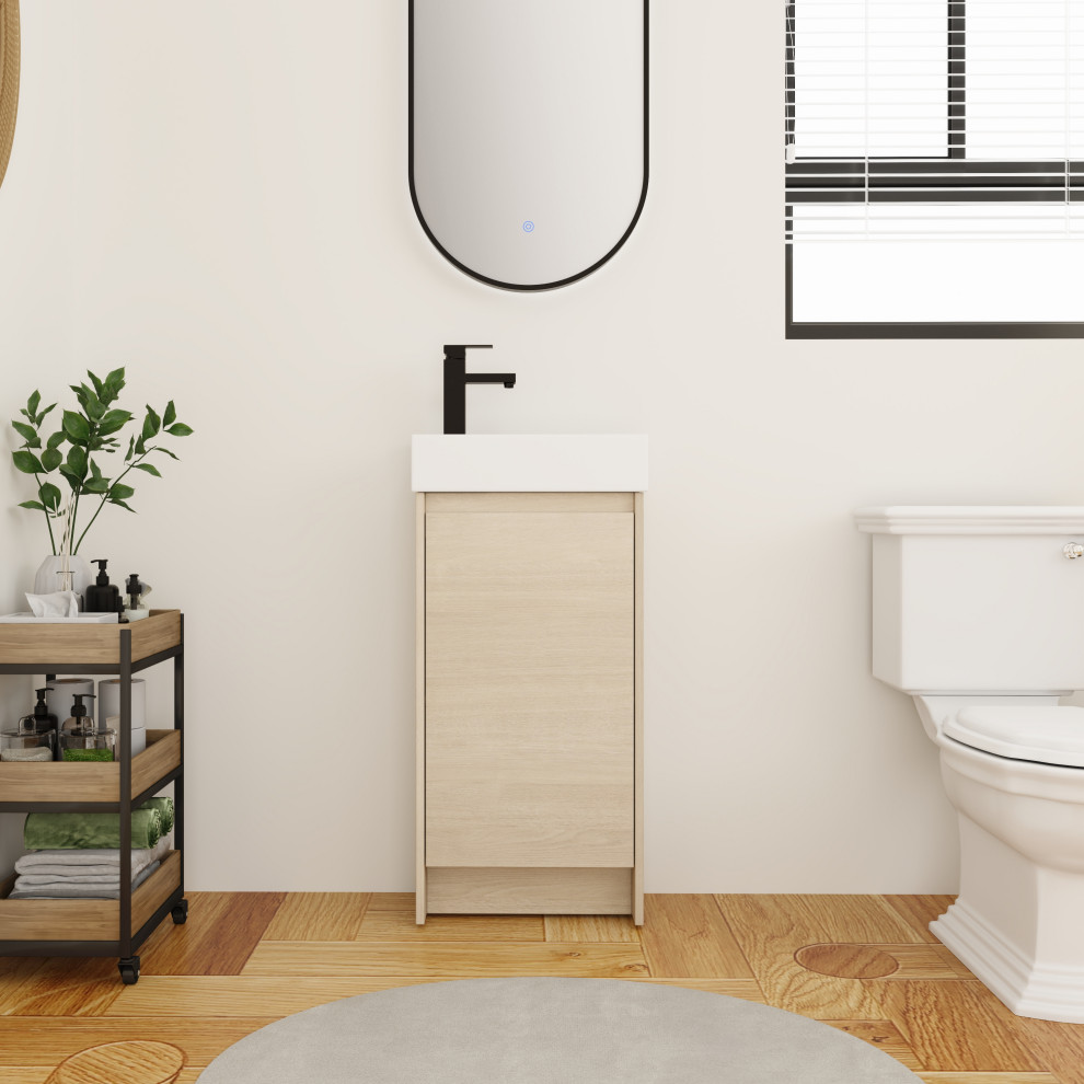 BNK 18 Inch Freestanding Bathroom Vanity With Ceramic Sink and Adjustable Shelf - Modern ...