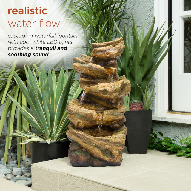 4 Tier Rainforest Waterfall Fountain with LED Lights - Rustic - Outdoor ...