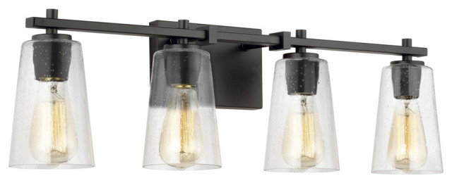 Mercer Bath Vanity Light, 4-Light, Oil Rubbed Bronze, Clear Shade, 28. ...