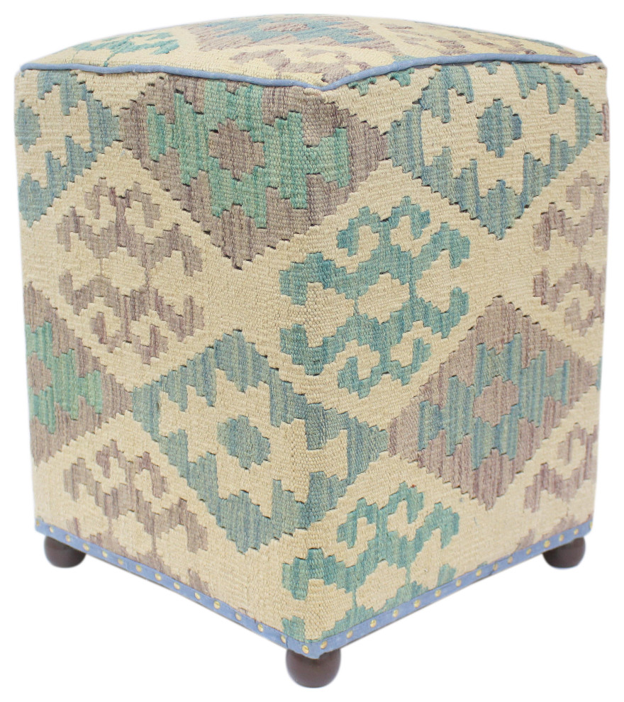 Modern Rodney Handmade Kilim Upholstered Ottoman, 15 in. x 15 in. x 21 ...