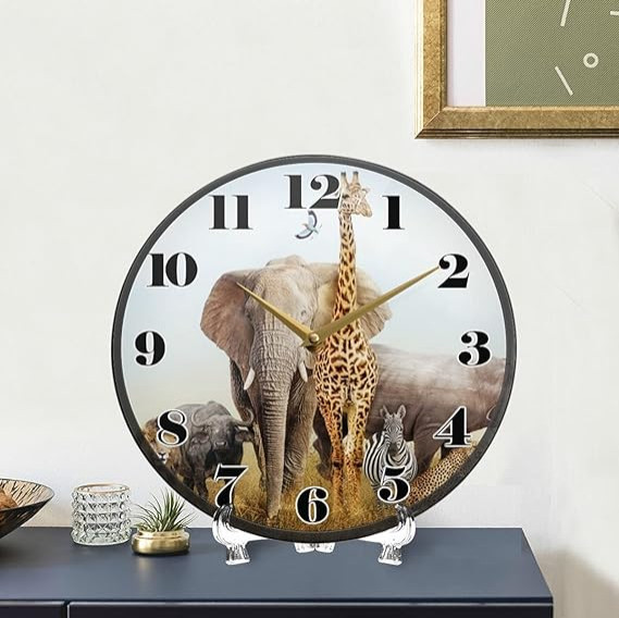 Animal Elephant Lion African Safari Wall Clock Battery Operated Silent ...