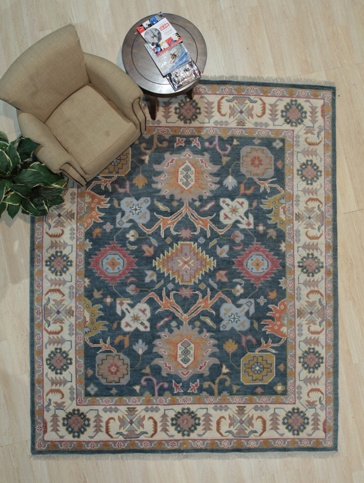 Hand-Knotted Wool Charcoal Traditional Classic Colorful Oushak Classic ...