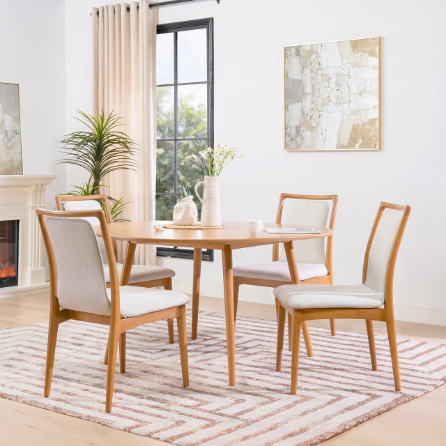 Scandi 54" 4-Seater Solid Wood Round Dining Table, Natural Light Brown ...