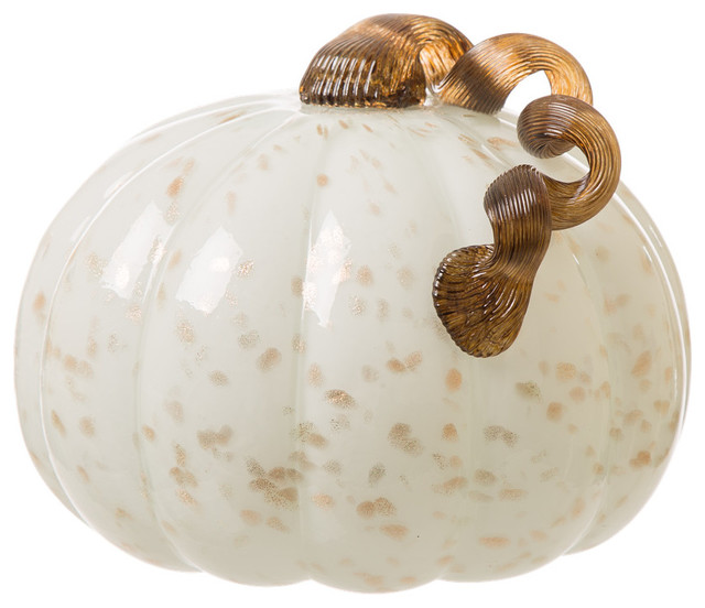 Hand Blown Golden/White Glass Pumpkin - Rustic - Outdoor Holiday ...