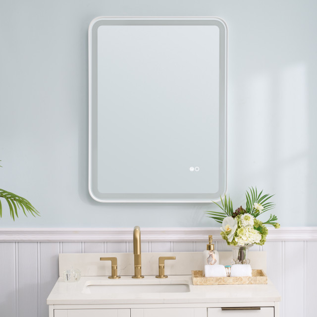 Soft Corners LED Bath Mirror with Lights, Defogger, Dimmer, 24"x32 ...