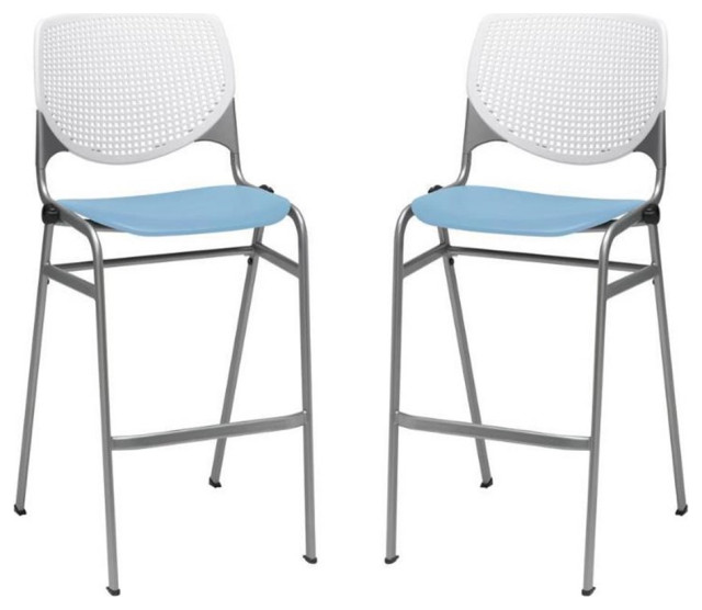 Home Square Stack Barstool in White Back/Sky Blue Seat - Set of 2 ...