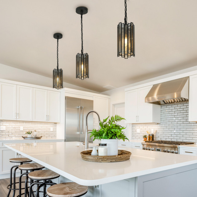 LNC 1-Light Modern Cylinder/Drum Glass Kitchen Pendant Lighting ...