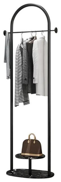 Black Clothing Rack Small Metal Garment Rack, Shelves Faux Marble Base ...