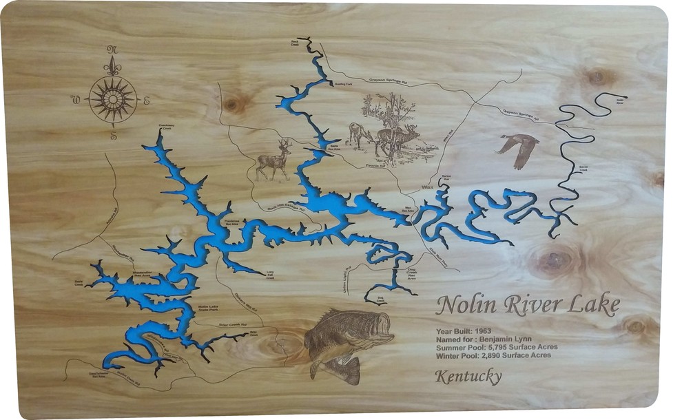 Nolin River Lake, Kentucky-Wood Lake Map - Contemporary - Prints And ...