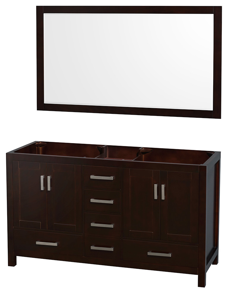 Sheffield 60" Double Vanity, Espresso, No Top, No Sinks, 58" Mirror ...