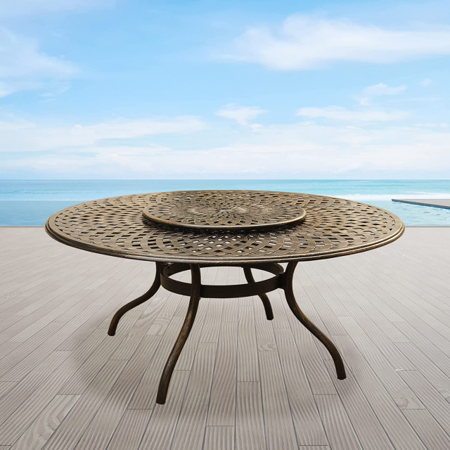 Contemporary Outdoor Dining Table, Lattice Design With Lazy Susan ...