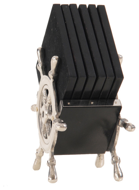 Set Of 6 Playing Card Coasters On Ships Wheel Stand - Beach Style ...