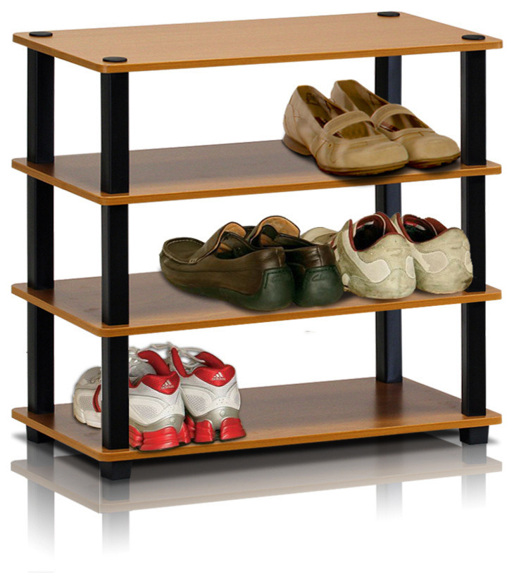 Furinno 13081DC/BK Turn-S-Tube 4-Tier Shoe Rack, Dark Cherry/Black ...