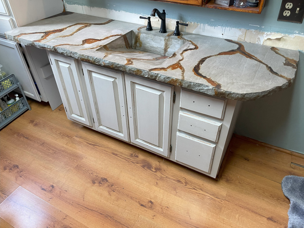 Concrete Bathroom Vanity with Wedge sing and Broken Stone Edge ...