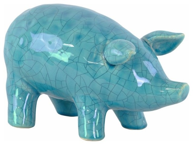 Ceramic Standing Pig Figurine with SM Gloss Finish, Blue - Farmhouse ...