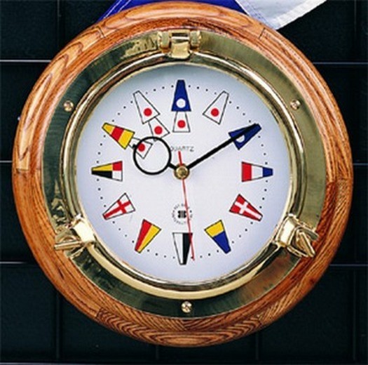 Brass Porthole Quartz Clock on Oak With Nautical Numbers - Beach Style ...
