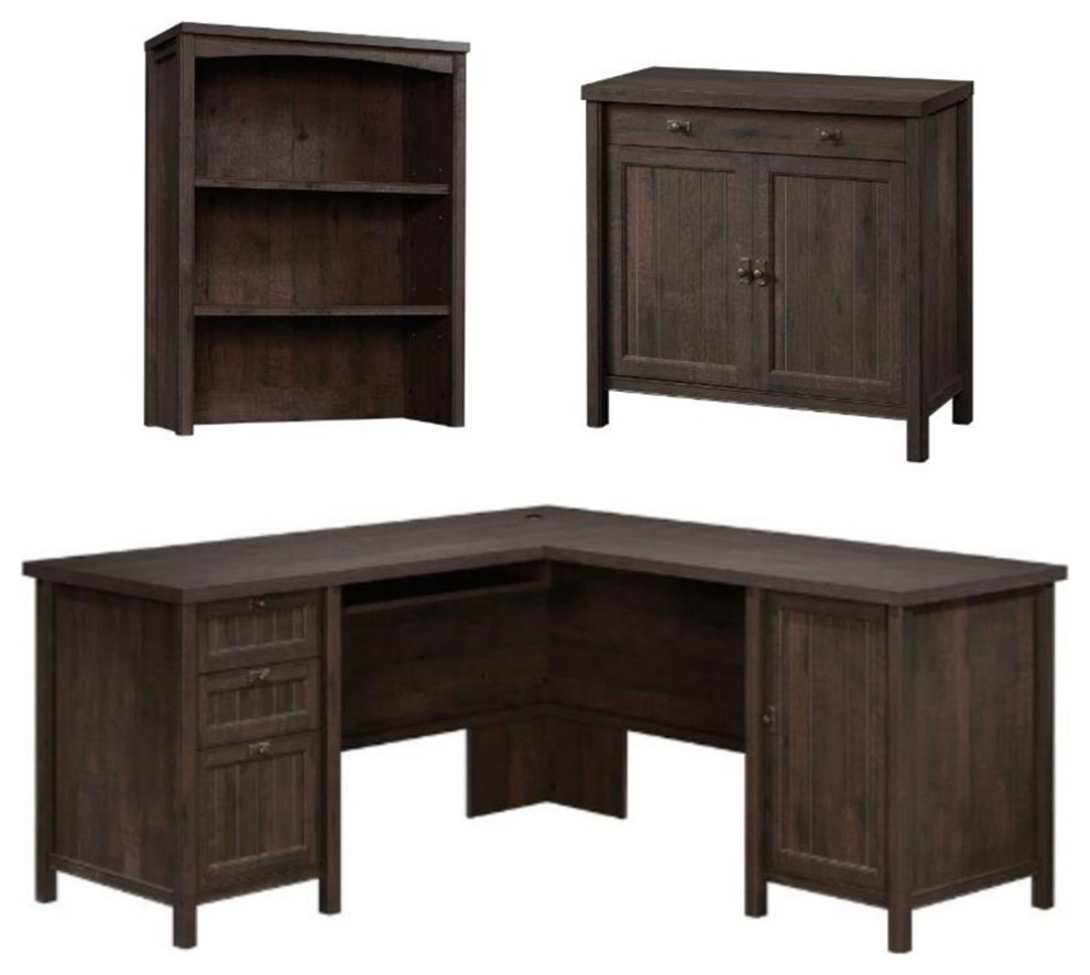 Home Square 3-Piece Set with Computer Desk Bookcase Hutch & Library ...