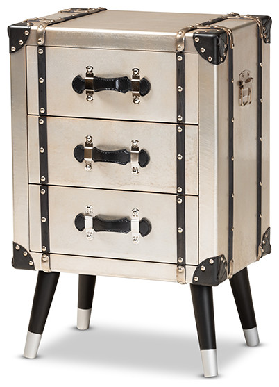 Dilan Vintage Antique Silver Finished Metal Trunk Inspired 3-Drawer End ...