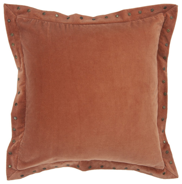 Rust Orange Embellished Flange Down Throw Pillow - Contemporary ...