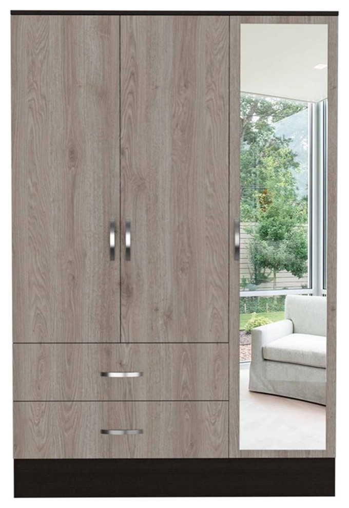 Atlin Designs Modern Wood Mirrored Armoire in Black Wenge/Light Oak ...