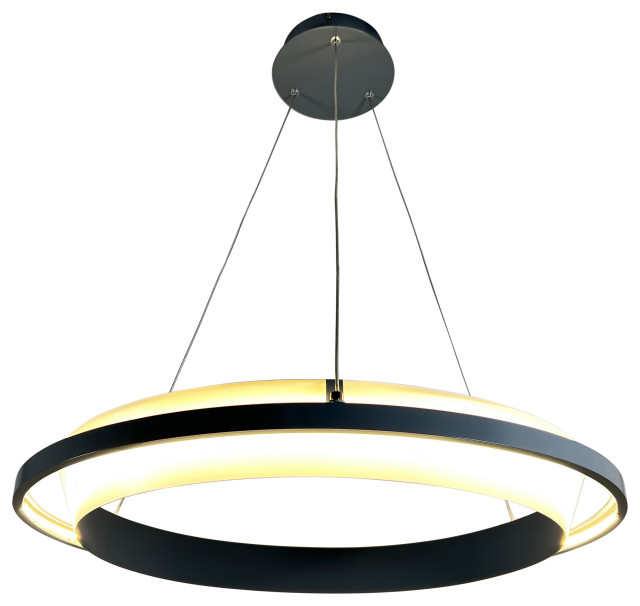 Litza 41-Watt Integrated LED Ringed Black Circular Pendant - Modern ...