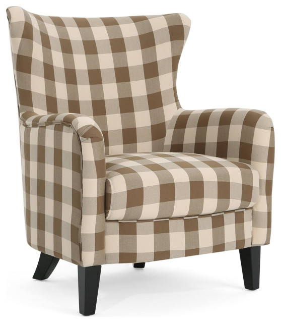 Farmhouse Checkerboard Armchair with Wingback and Patterned Upholstery ...