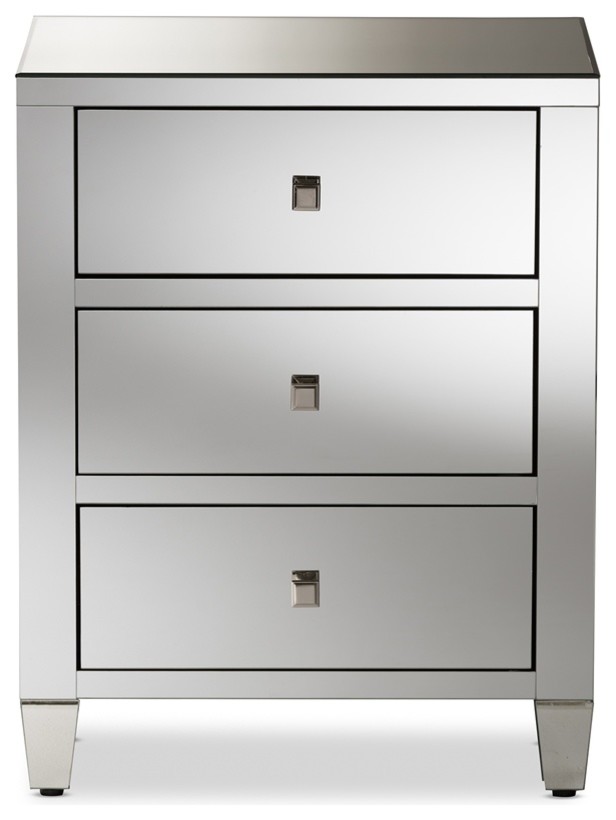 Hollywood Regency Glamour Style Mirrored 3-Drawer Nightstand ...