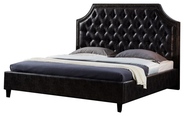 Benzara BM194568 Leatherette Wooden California King Sized Bed, Dark ...