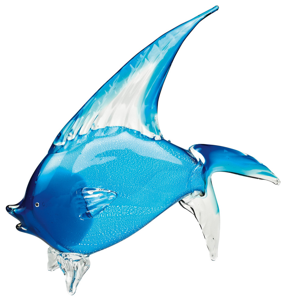 16" Blue Murano Glass Fish Figurine Tabletop Sculpture - Beach Style ...