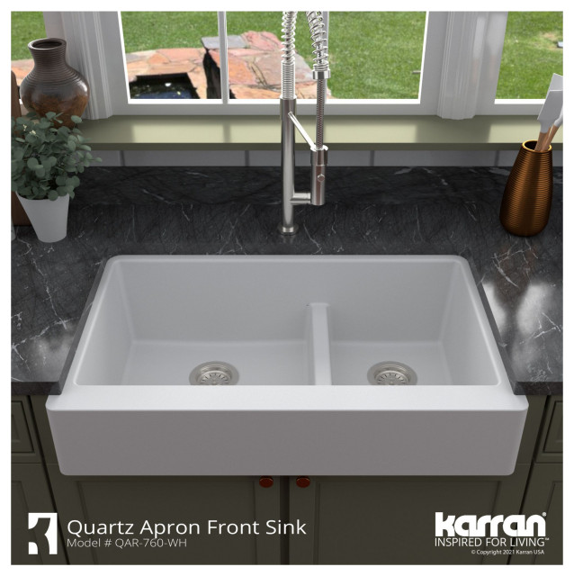 Karran USA QAR-760 Quartz QAR 34" Farmhouse Double Basin Quartz ...